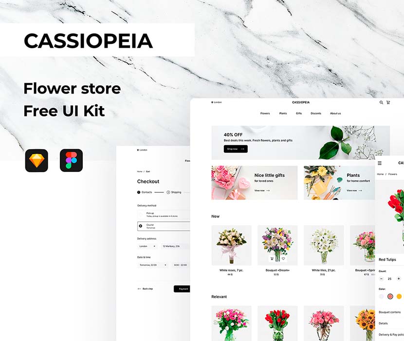 鲜花商店应用洁面UI设计源文件Flower Store UI Kit – Cassiopeia-UI素材-素材魔盒网—免费素材下载